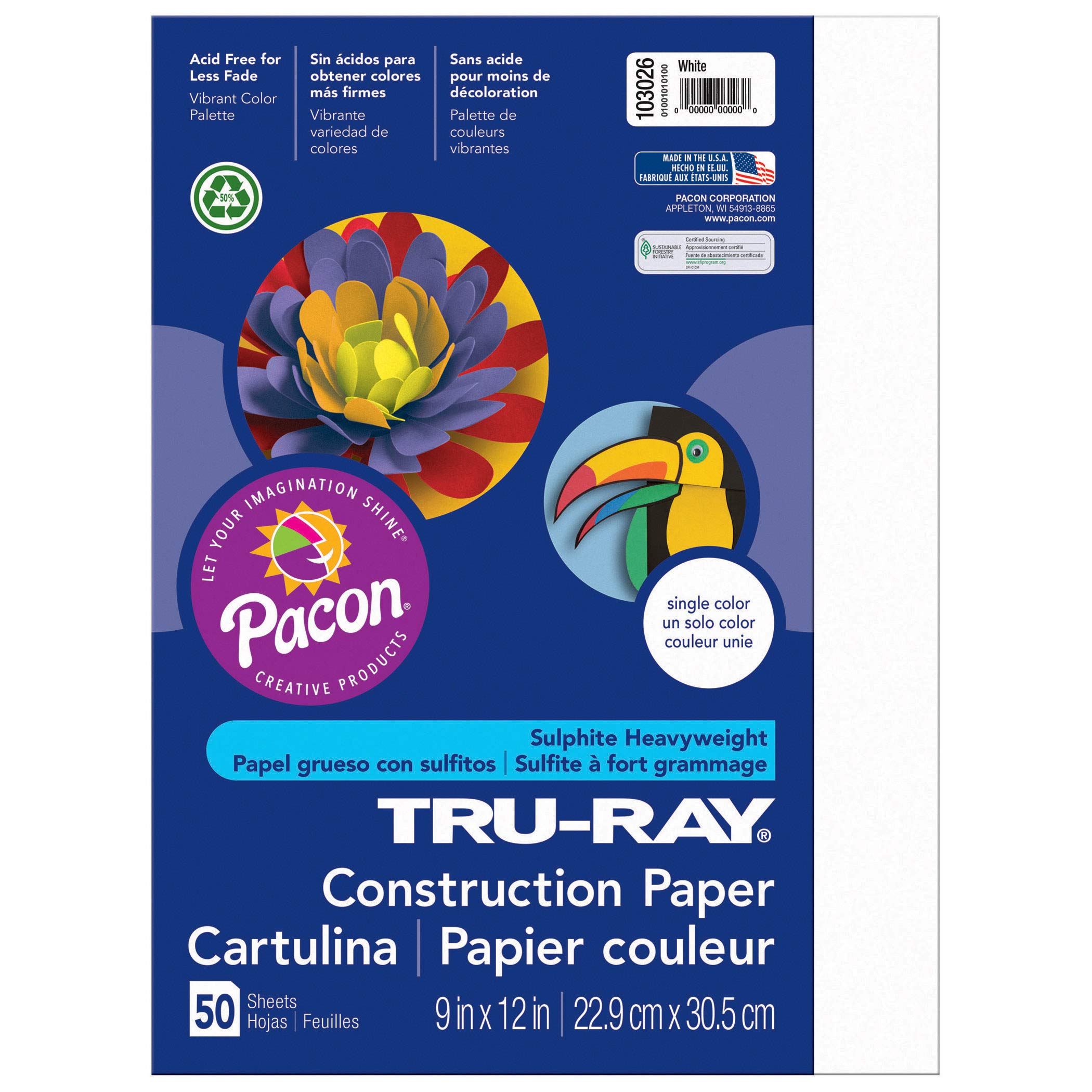 Tru-Ray® Construction Paper, White, 9" x 12", 50 Sheets Per Pack, 10 Packs