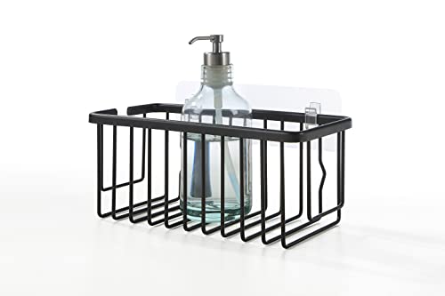SunnyPoint Aluminum NeverRust Shower Caddy Basket Organizer Storage Shelf Rack; Adhesive Installation Pad Included (Set of 2, Black)