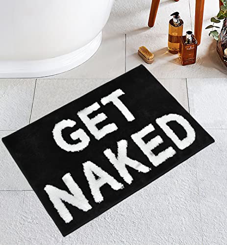 Zeeinx Get Naked Bathroom Shower Curtain Sets with Rugs Non Slip Absorbent Get Naked Bath Rugs Funny Bathroom Decor Shower Curtain Sets with 12 Hooks,72" x 72" Black