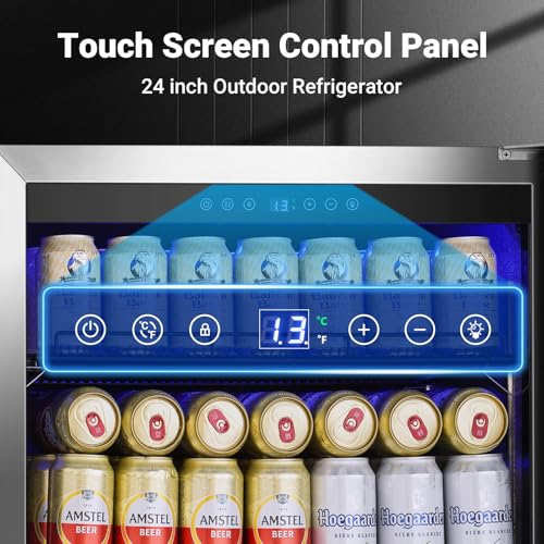 BODEGA 24 Inch Undercounter Outdoor Beverage Cooler Fridge with Stainless Steel Seamless Door,Hold 164 Cans w/Powerful Cooling Compressor for Patio Kitchen,Outdoor