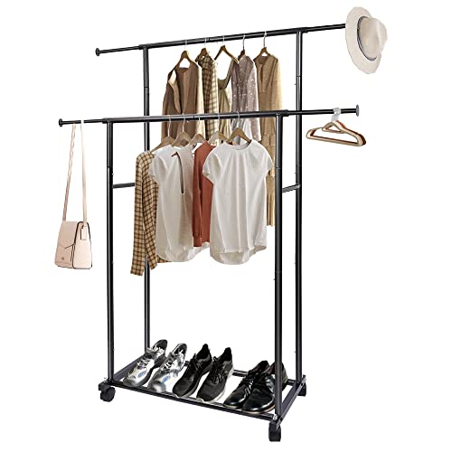Horizontal and Vertical Black Double Rod Garment Rack