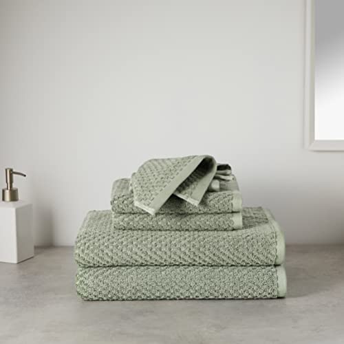 Amazon Basics Odor Resistant Textured Bath Towel Set - 6-Pieces, Cotton, Green