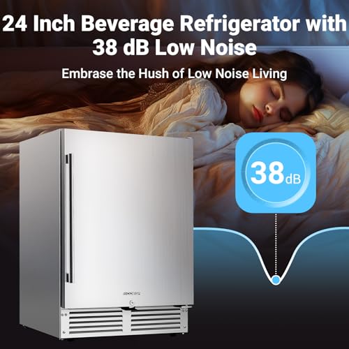 BODEGA 24 Inch Undercounter Outdoor Beverage Cooler Fridge with Stainless Steel Seamless Door,Hold 164 Cans w/Powerful Cooling Compressor for Patio Kitchen,Outdoor