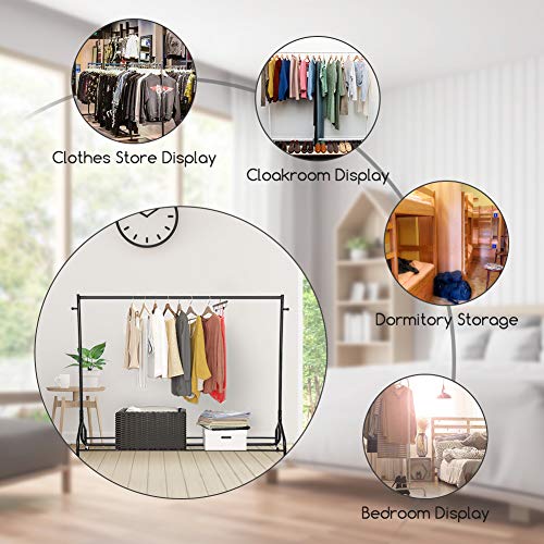 Cocoarm Clothes Garment Rack with Wheels, Heavy Duty Metal Rolling Clothes Rack with Hooks and Bottom Shelves for Bags Boxes Shoes, Freestanding Hanging Garment Rack for Bedroom, 70.9x 19.7x57.5in