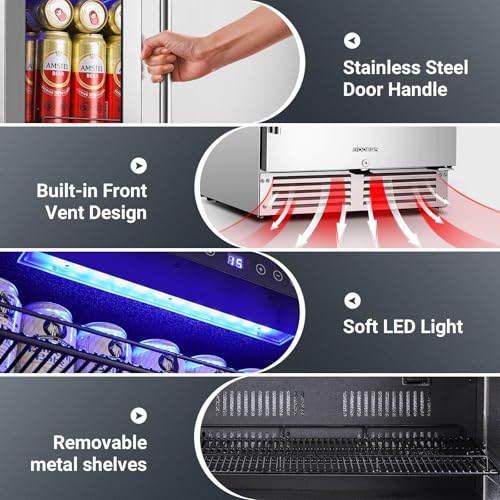 BODEGA 24 Inch Undercounter Outdoor Beverage Cooler Fridge with Stainless Steel Seamless Door,Hold 164 Cans w/Powerful Cooling Compressor for Patio Kitchen,Outdoor