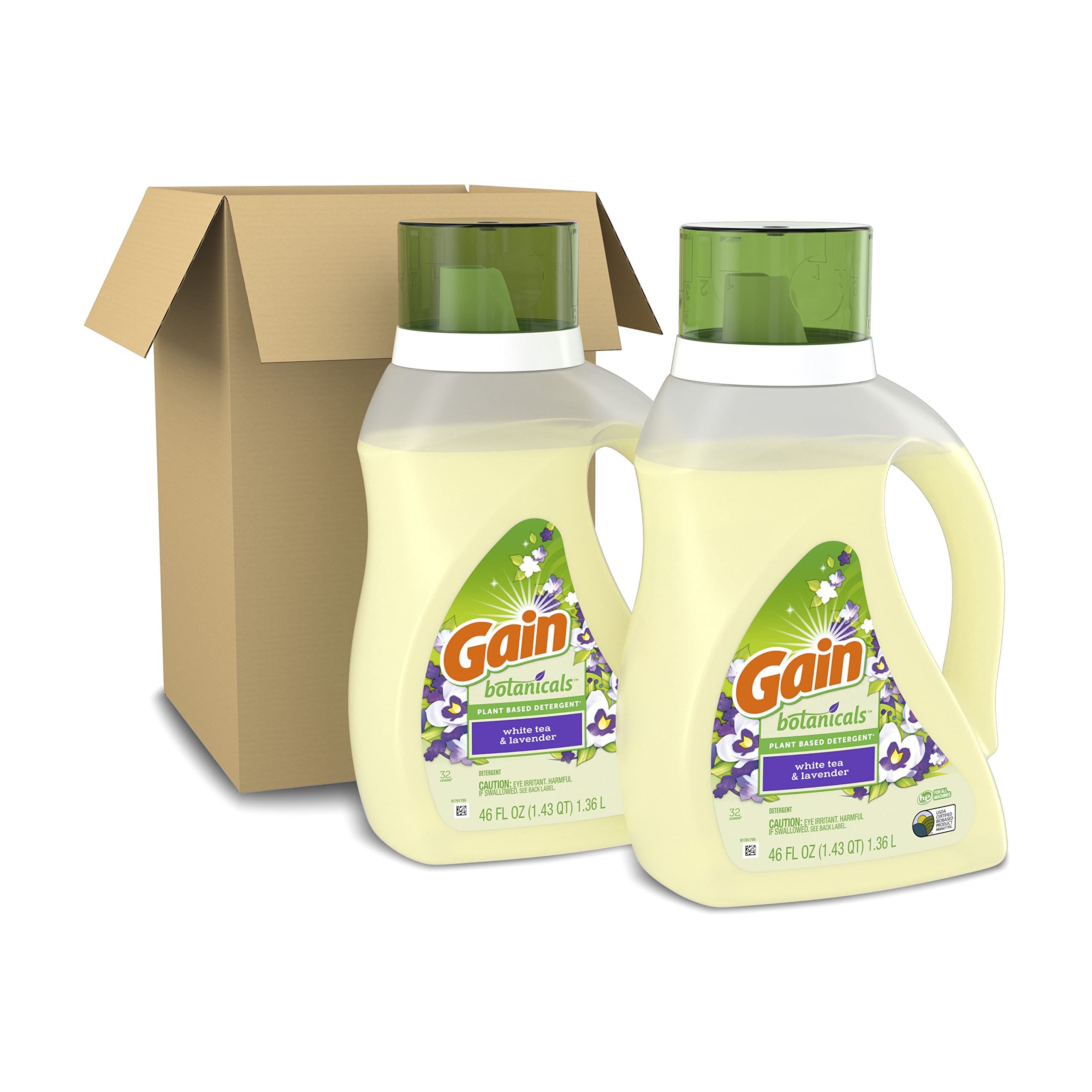 Gain Botanicals Plant Based Laundry Detergent, White Tea & Lavender, 46 Fl Oz (Pack of 2)