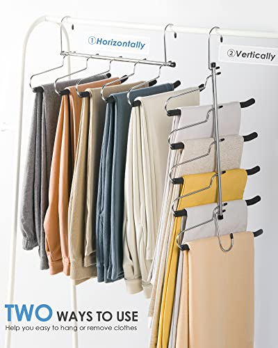CINKSY Pants Skirt Hangers Space Saving 5 Layers with Non-Slip Foam Padded Swing Arm 9 Pack