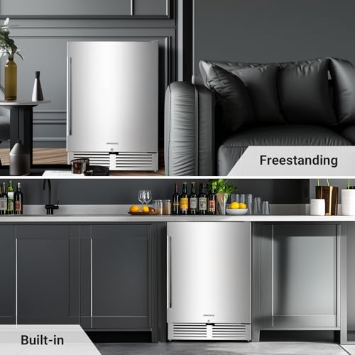 BODEGA 24 Inch Undercounter Outdoor Beverage Cooler Fridge with Stainless Steel Seamless Door,Hold 164 Cans w/Powerful Cooling Compressor for Patio Kitchen,Outdoor