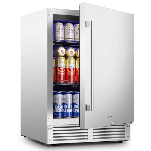 BODEGA 24 Inch Undercounter Outdoor Beverage Cooler Fridge with Stainless Steel Seamless Door,Hold 164 Cans w/Powerful Cooling Compressor for Patio Kitchen,Outdoor