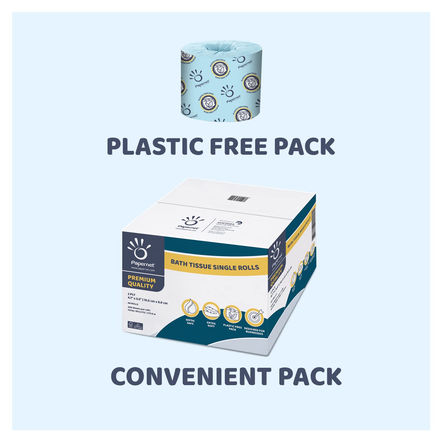 Papernet Toilet Tissue 48 Single Rolls with 400 Premium Quality Sheets per roll | Compatible with Universal Dispensing System | 2 ply 400 sheets 4.1” x 4.0”
