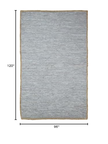 Superior Hand-Woven Kerani Leather, Cotton, and Jute Area Rug, 8' X 10', Smoked Gray