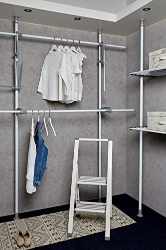 WENKO Herkules Flex Garment Rack, Rail, Adjustable, Tension Rod, Heavy Duty, for Hanging Clothes, Storage, Organizer, with Shelves, 14.2 x 74.8 x 118.1 inch, White