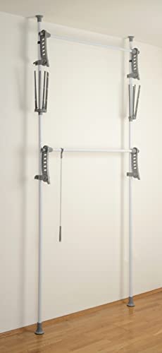 WENKO Herkules Flex Garment Rack, Rail, Adjustable, Tension Rod, Heavy Duty, for Hanging Clothes, Storage, Organizer, with Shelves, 14.2 x 74.8 x 118.1 inch, White