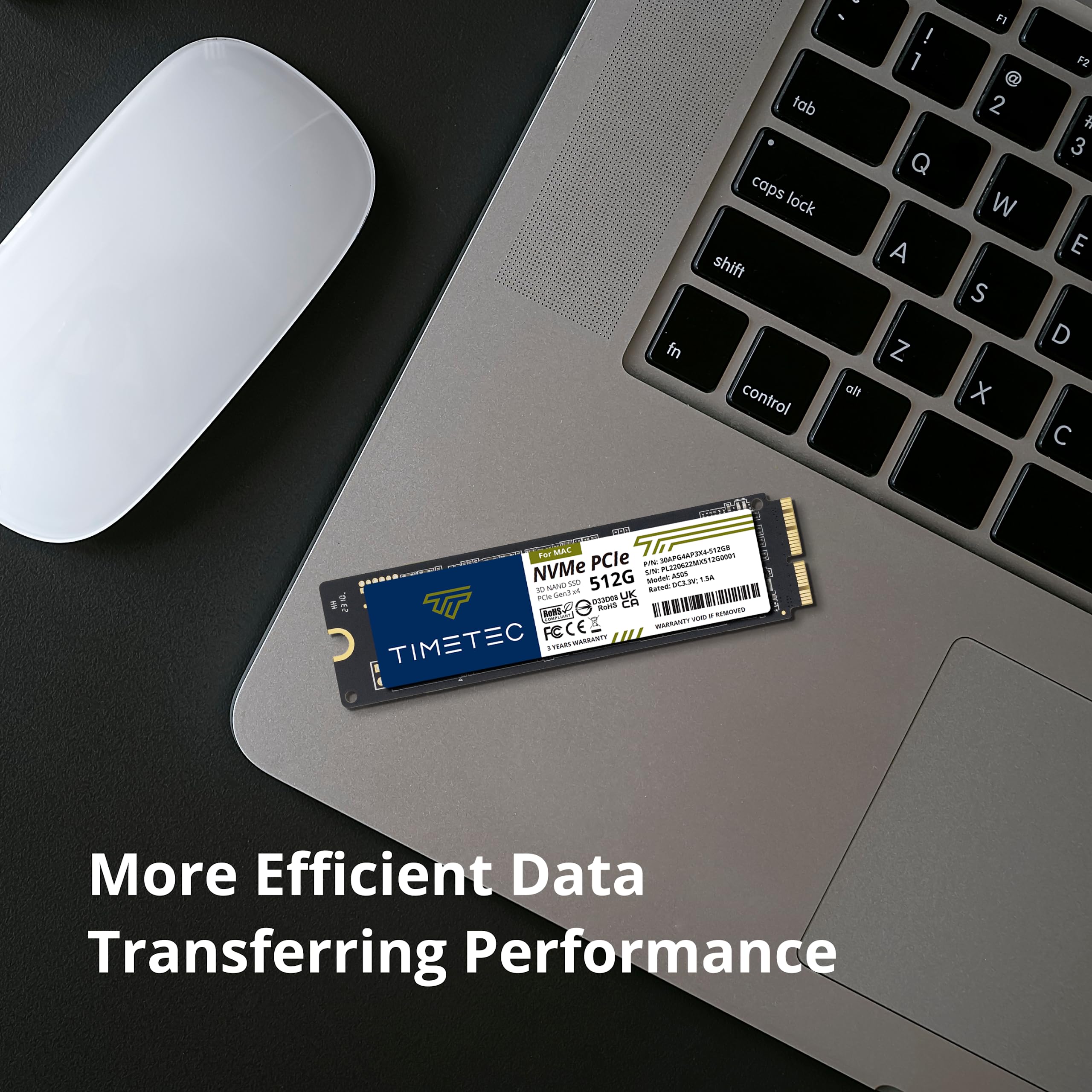 Timetec 512GB MAC SSD NVMe PCIe Gen3x4 3D NAND TLC Read Up to 2,000MB/s Compatible with Apple MacBook Air (2013-2015, 2017), MacBook Pro (2013-2015), iMac (2013-2019), Mac Pro (2013), Mac Mini (2014)