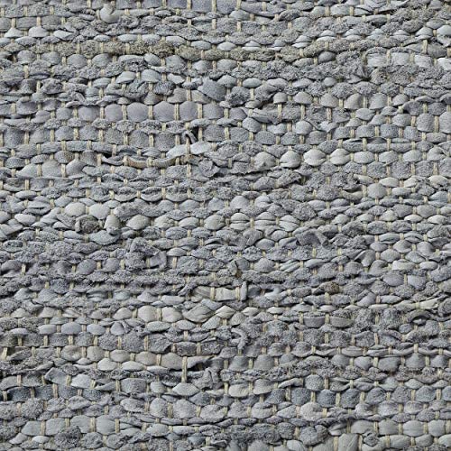 Superior Hand-Woven Kerani Leather, Cotton, and Jute Area Rug, 8' X 10', Smoked Gray
