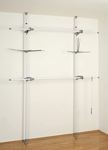 WENKO Herkules Flex Garment Rack, Rail, Adjustable, Tension Rod, Heavy Duty, for Hanging Clothes, Storage, Organizer, with Shelves, 14.2 x 74.8 x 118.1 inch, White