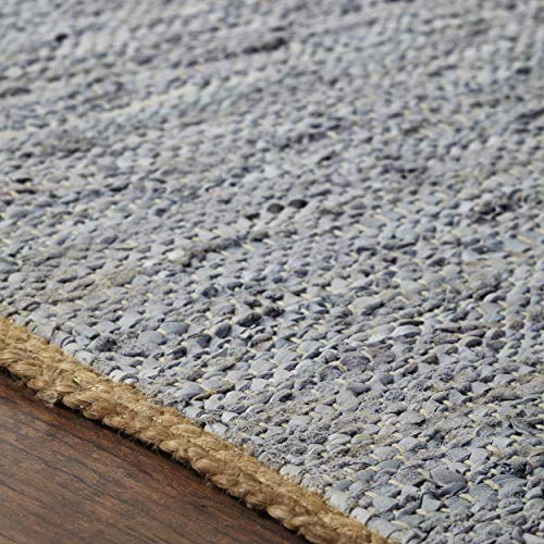 Superior Hand-Woven Kerani Leather, Cotton, and Jute Area Rug, 8' X 10', Smoked Gray