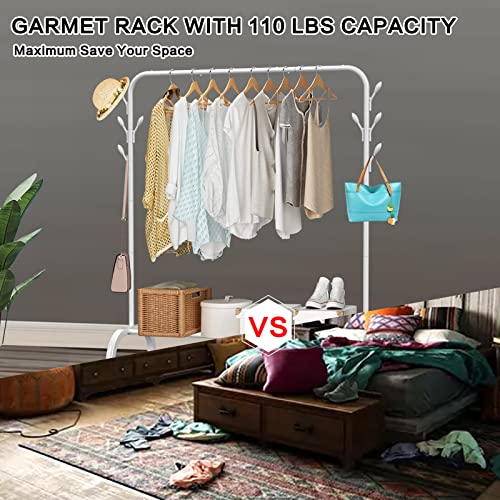 HILI Clothing Garment Rack with Wheels, Metal Clothes Stand Rack with Shoe Storage Rod, Sturdy Steel Frame Coat Rack for Indoor, Laundry, Bedroom(White)