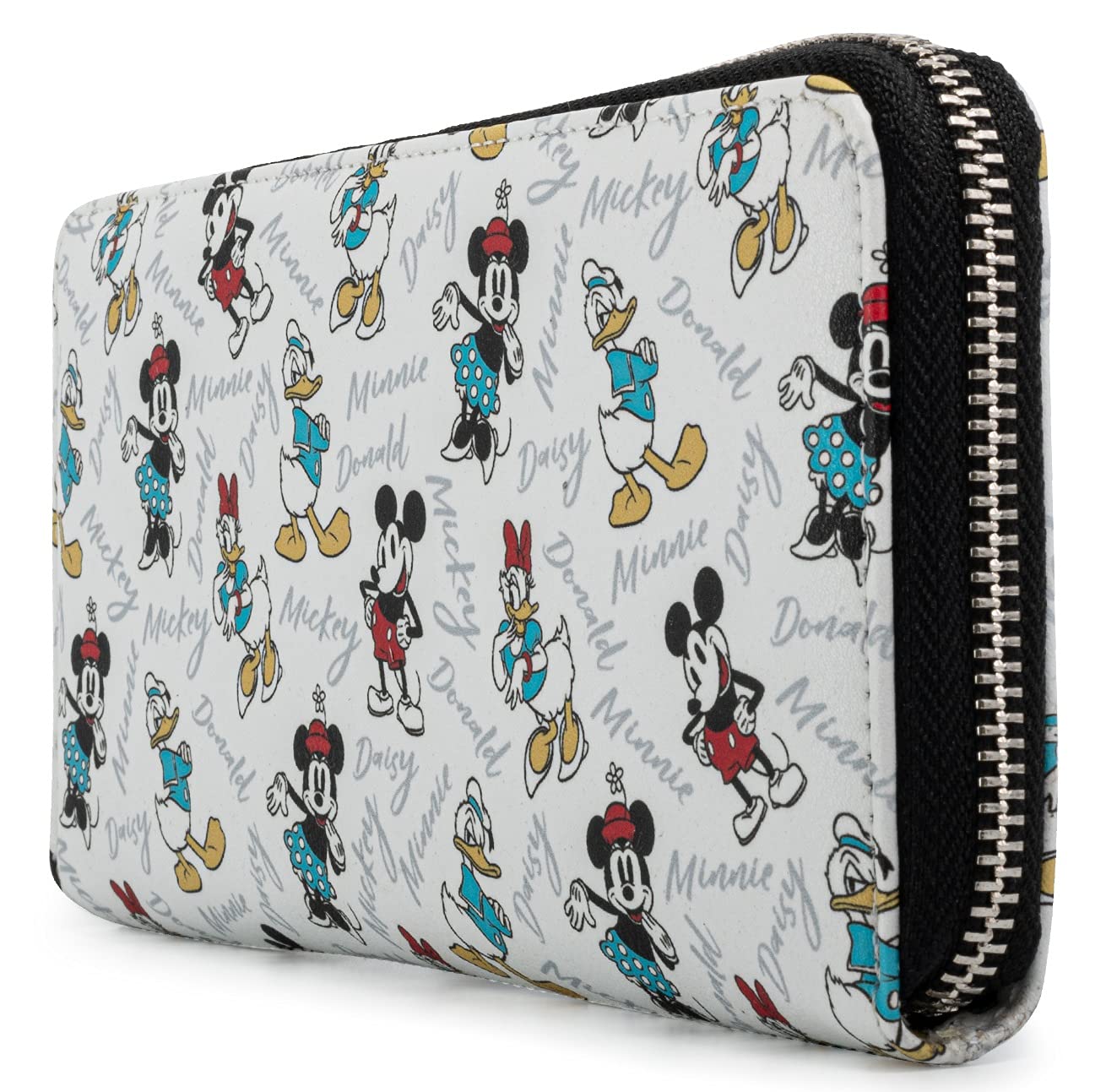 Loungefly Disney Wallet Mickey Minnie Mouse Daisy Donald Duck Zip Clutch White Saffiano Faux Leather