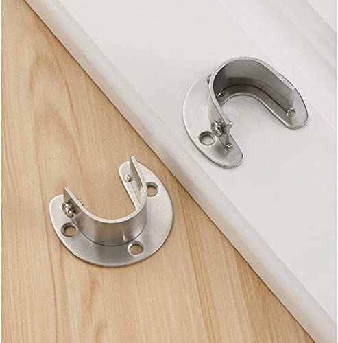 2Pcs 1" (25mm) Closet Rod Bracket with Screws, Stainless Steel U-Shaped Closet Rod End Support Flange Rod Holder, Silver