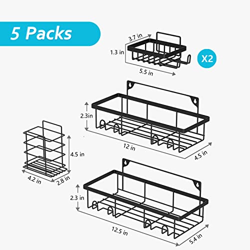 Bomtss Shower Caddy, Self Adhesive Shower Shelves, 5-Pack Bathroom Shower Organizer, Shower Rack Storage, Wall Mounted Shower Shelf for Inside Shower Accessories, First Apartment Essentials, Black