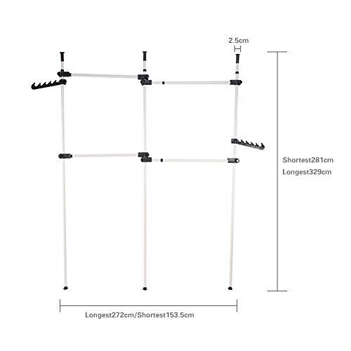 Portable Garment Rack, Adjustable Heavy Duty DIY Clothes Wardrobe Clothing Rack Metal Clothes Closet Storage Origanizer for Clothes Jacket Shirt Long Dress, 3 Poles 4 Bars