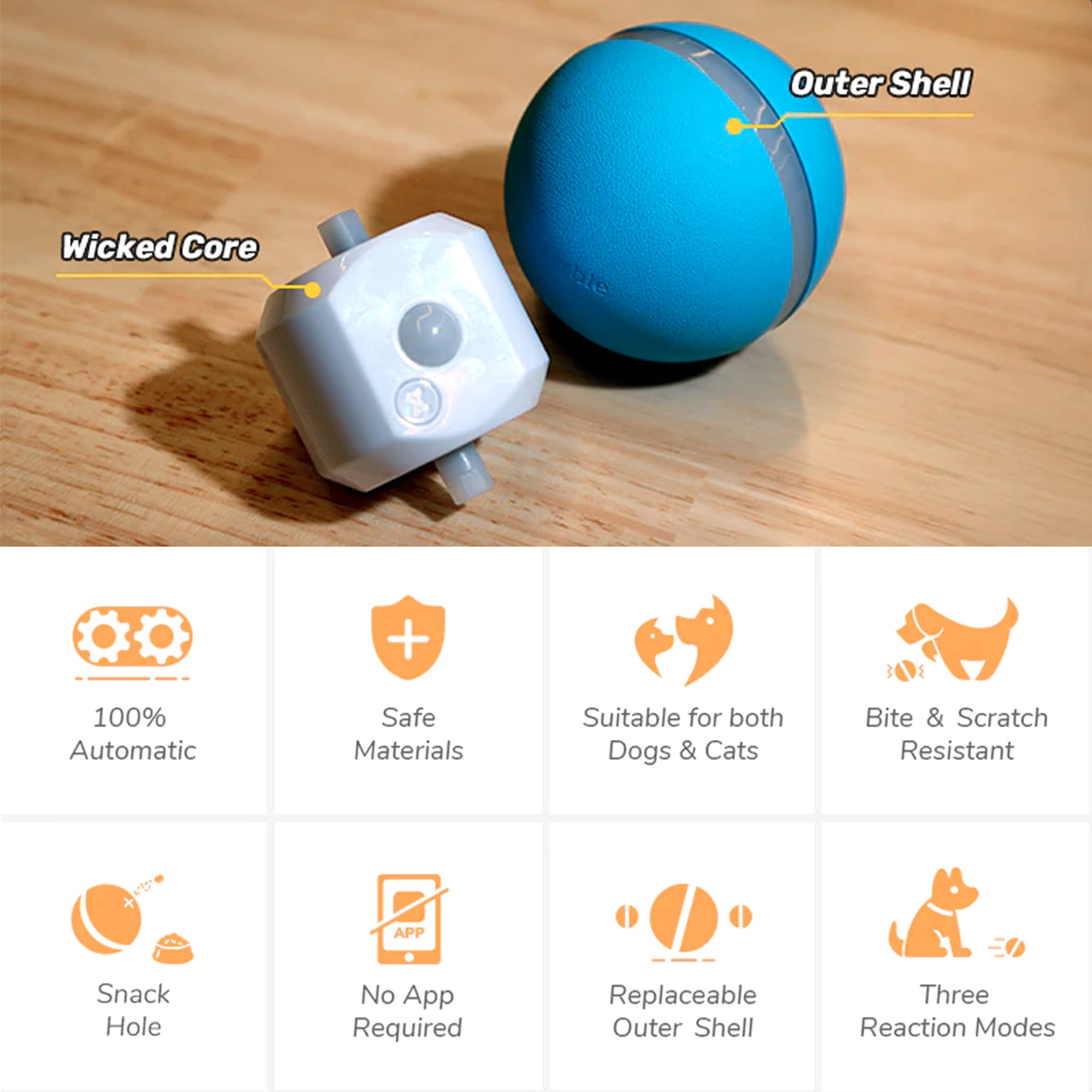Cheerble Interactive Dog Toy Automatic Moving Ball, Wicked Ball for Big Dog (Not for Aggressive Chewers), Smart Robotic Indoor Outdoor Pet Toy, USB Rechargeable Toy for Medium Large Dogs