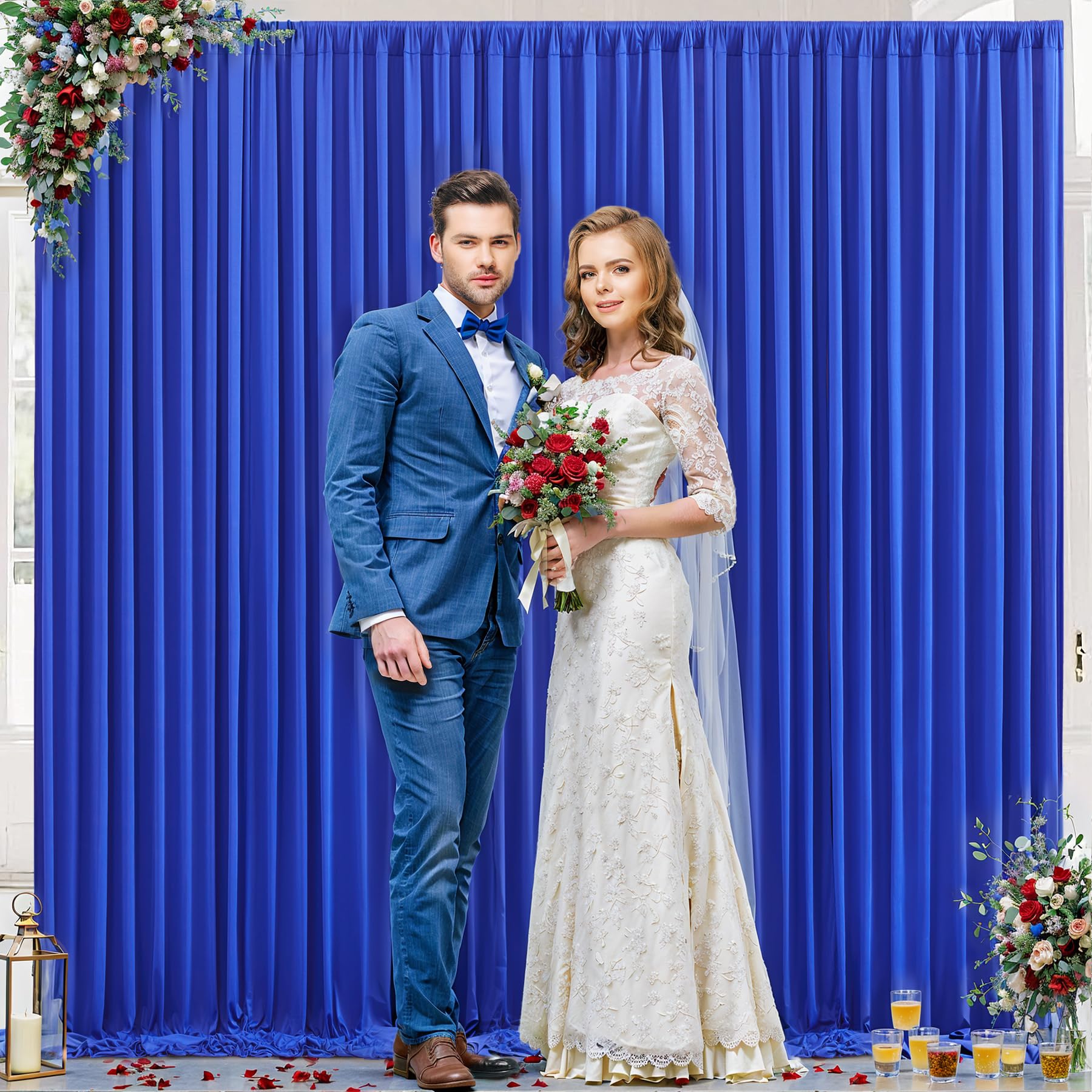 10ft x 7ft Royal Blue Backdrop Curtain for Parties Blue Wrinkle Free Backdrop Drapes Panels for Baby Shower Birthday Party Wedding Photo Photography Polyester Fabric Background Decoration
