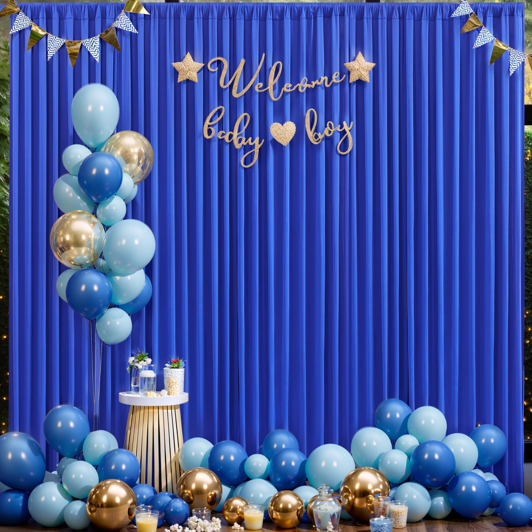 10ft x 7ft Royal Blue Backdrop Curtain for Parties Blue Wrinkle Free Backdrop Drapes Panels for Baby Shower Birthday Party Wedding Photo Photography Polyester Fabric Background Decoration