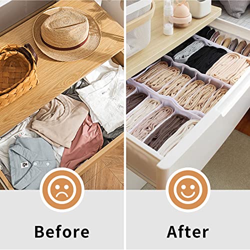 Xiaoxiuqiu Wardrobe Clothes Organizer For Folded Clothes(2pcs), 7 Grids closet organizer Drawer Dividers For Jeans leggings In Bedroom,Mesh Plastic White (M-Jeans Grid + S-Leggings Grid)