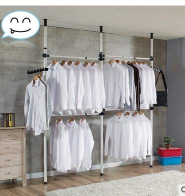 Portable Garment Rack, Adjustable Heavy Duty DIY Clothes Wardrobe Clothing Rack Metal Clothes Closet Storage Origanizer for Clothes Jacket Shirt Long Dress, 3 Poles 4 Bars