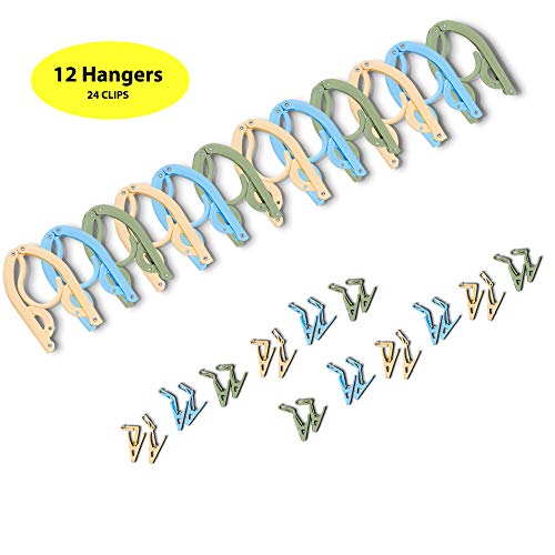 BestofTech 12 Pack Portable Lightweight Folding Hangers with Clips | Foldable | Slide Proof | Durable | Drying Rack | for Adult and Baby Clothes