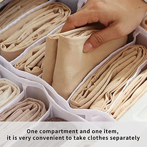 Xiaoxiuqiu Wardrobe Clothes Organizer For Folded Clothes(2pcs), 7 Grids closet organizer Drawer Dividers For Jeans leggings In Bedroom,Mesh Plastic White (M-Jeans Grid + S-Leggings Grid)