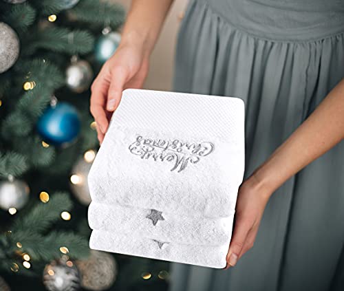 2 Pack Christmas Hand Towels 100% Cotton Embroidered Premium Luxury Decor Bathroom Decorative Dish Towels Set for Drying, Cleaning, Cooking, Holiday Towels Gift Set 13.7'' x 29.5''