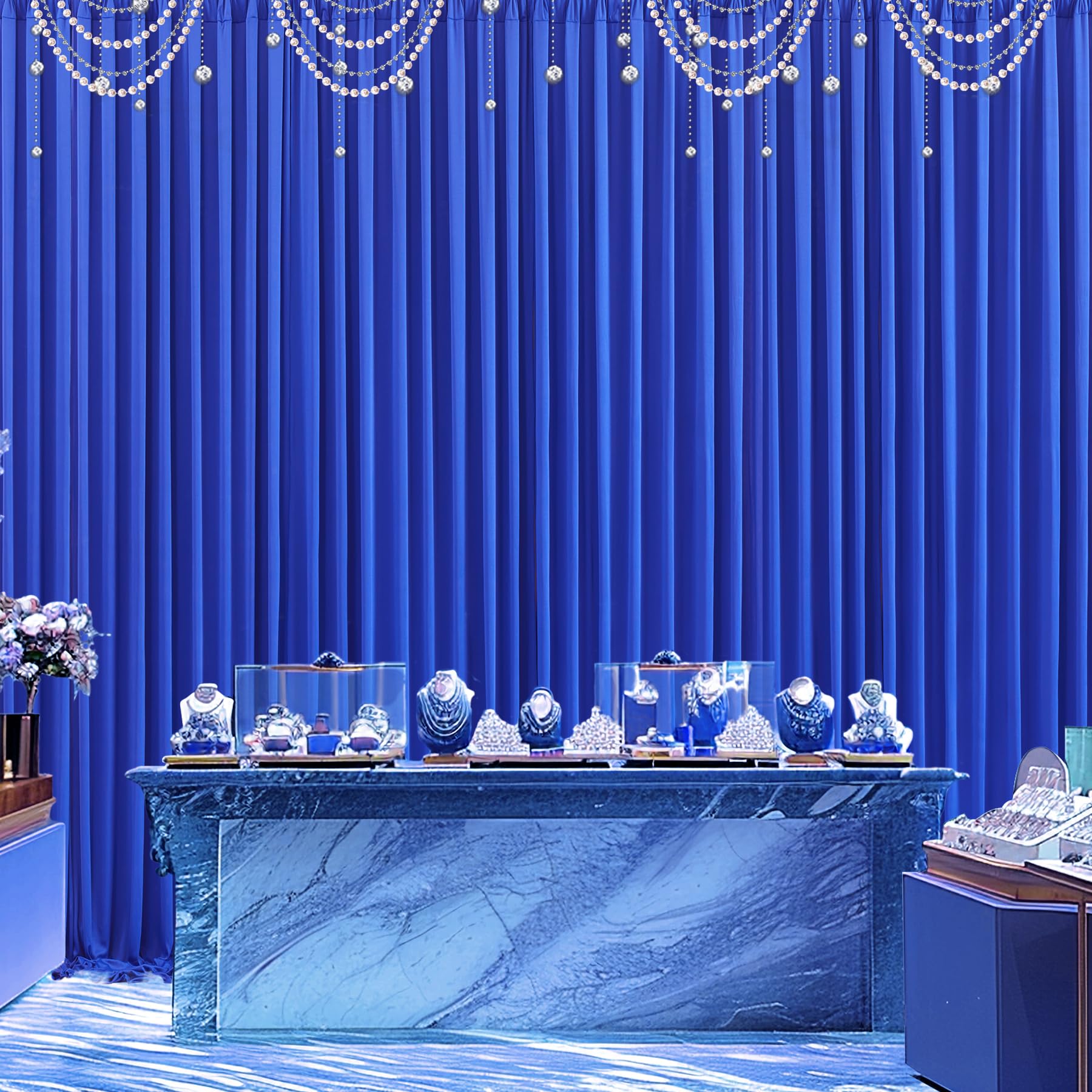 10ft x 7ft Royal Blue Backdrop Curtain for Parties Blue Wrinkle Free Backdrop Drapes Panels for Baby Shower Birthday Party Wedding Photo Photography Polyester Fabric Background Decoration