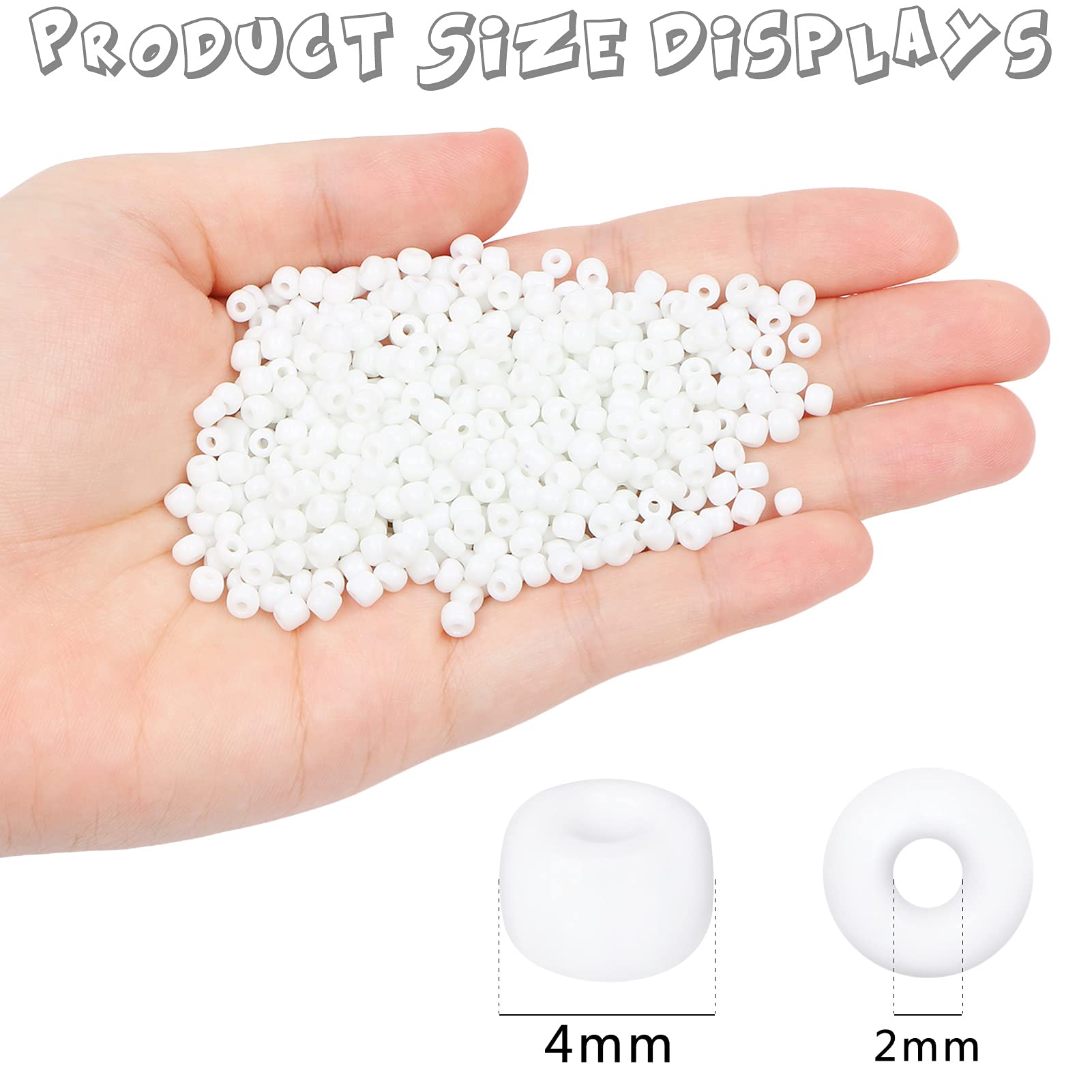 MIKIMIQI 2200pcs Glass Seed Beads Bulk, 4mm 6/0 Pony Beads Bulk for Jewelry Making Mini Spacer Beads Loose Beads Craft Small Glass Seed Beads for DIY Bracelet Wrist (White)