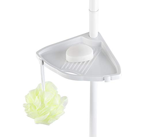 WENKO, White, Tension Pole, Caddy, Corner Shower Storage, 4 Shelves, 4 Hooks, Dimensions 10.2 x 30.7-108.3 x 7.7 108.3 x 7.7 inch