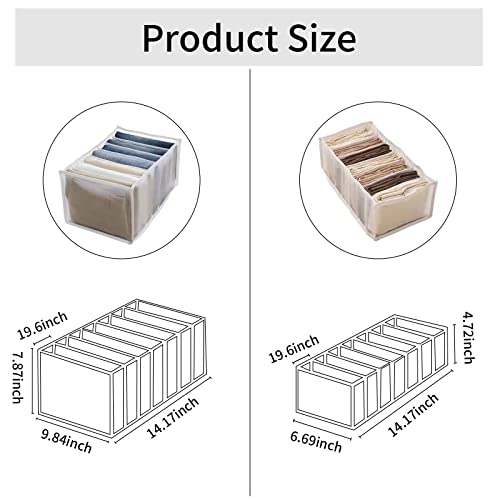 Xiaoxiuqiu Wardrobe Clothes Organizer For Folded Clothes(2pcs), 7 Grids closet organizer Drawer Dividers For Jeans leggings In Bedroom,Mesh Plastic White (M-Jeans Grid + S-Leggings Grid)