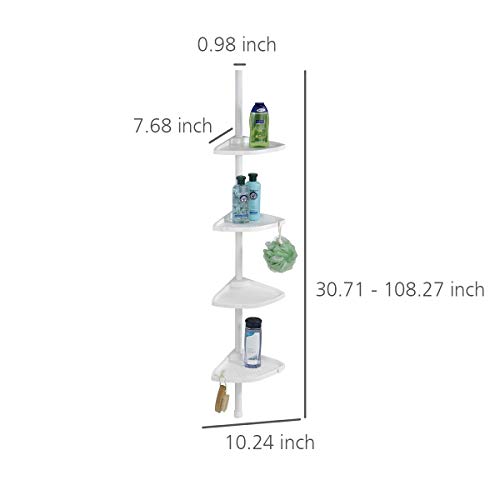 WENKO, White, Tension Pole, Caddy, Corner Shower Storage, 4 Shelves, 4 Hooks, Dimensions 10.2 x 30.7-108.3 x 7.7 108.3 x 7.7 inch
