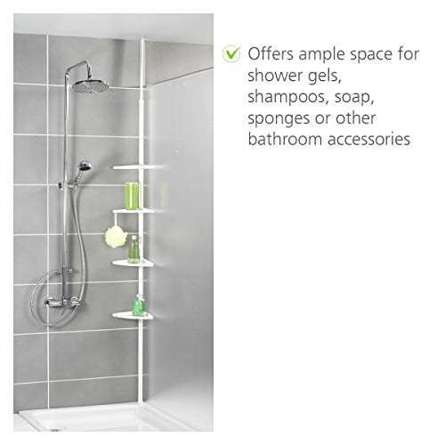 WENKO, White, Tension Pole, Caddy, Corner Shower Storage, 4 Shelves, 4 Hooks, Dimensions 10.2 x 30.7-108.3 x 7.7 108.3 x 7.7 inch