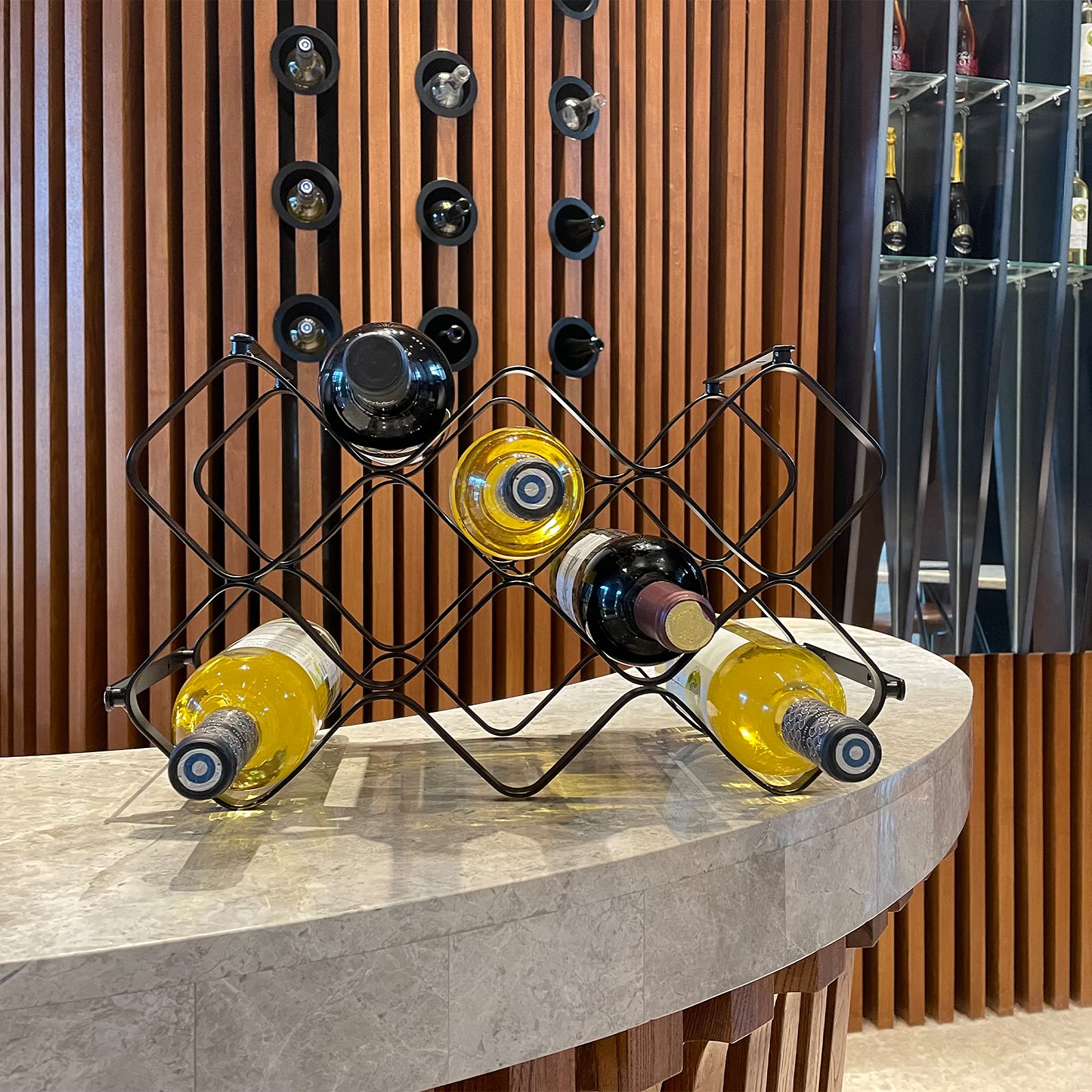 Wine Racks Countertop Metal Lattice Freestanding10 Bottle Could be Wall Mounted Wine Holder Free Standing Tabletop Storage Wine Bottle Small Stand for Home Kitchen Bar Cabinets black