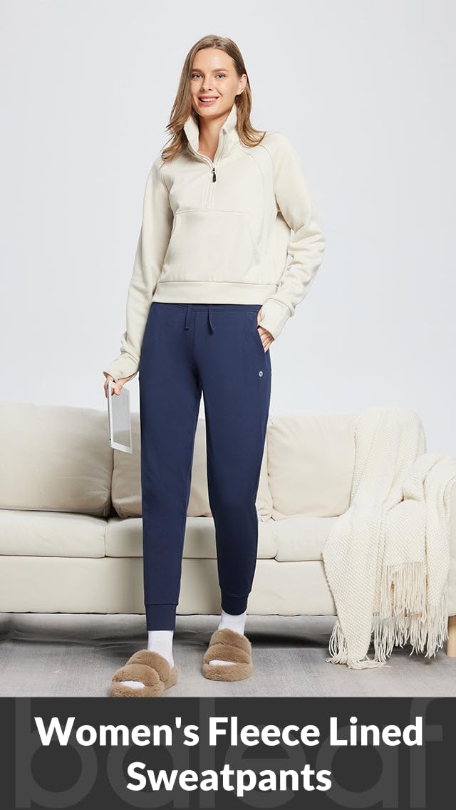 BALEAF Women's Fleece Lined Pants Water Resistant Winter Thermal Warm High Waisted Joggers Sweatpants Hiking Running Leggings Black M