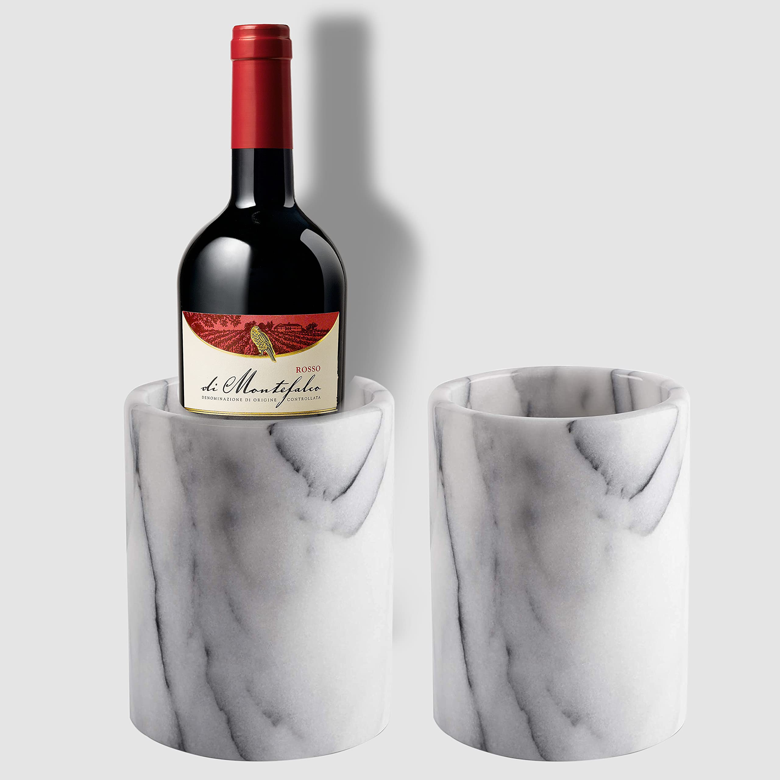 TheWolfard Handmade Luxury White Marble ChampagneWine Cooler Bucket and Utensils Holder , Best for Kitchen Accessories & Housewarming Gifts., 7X5X5