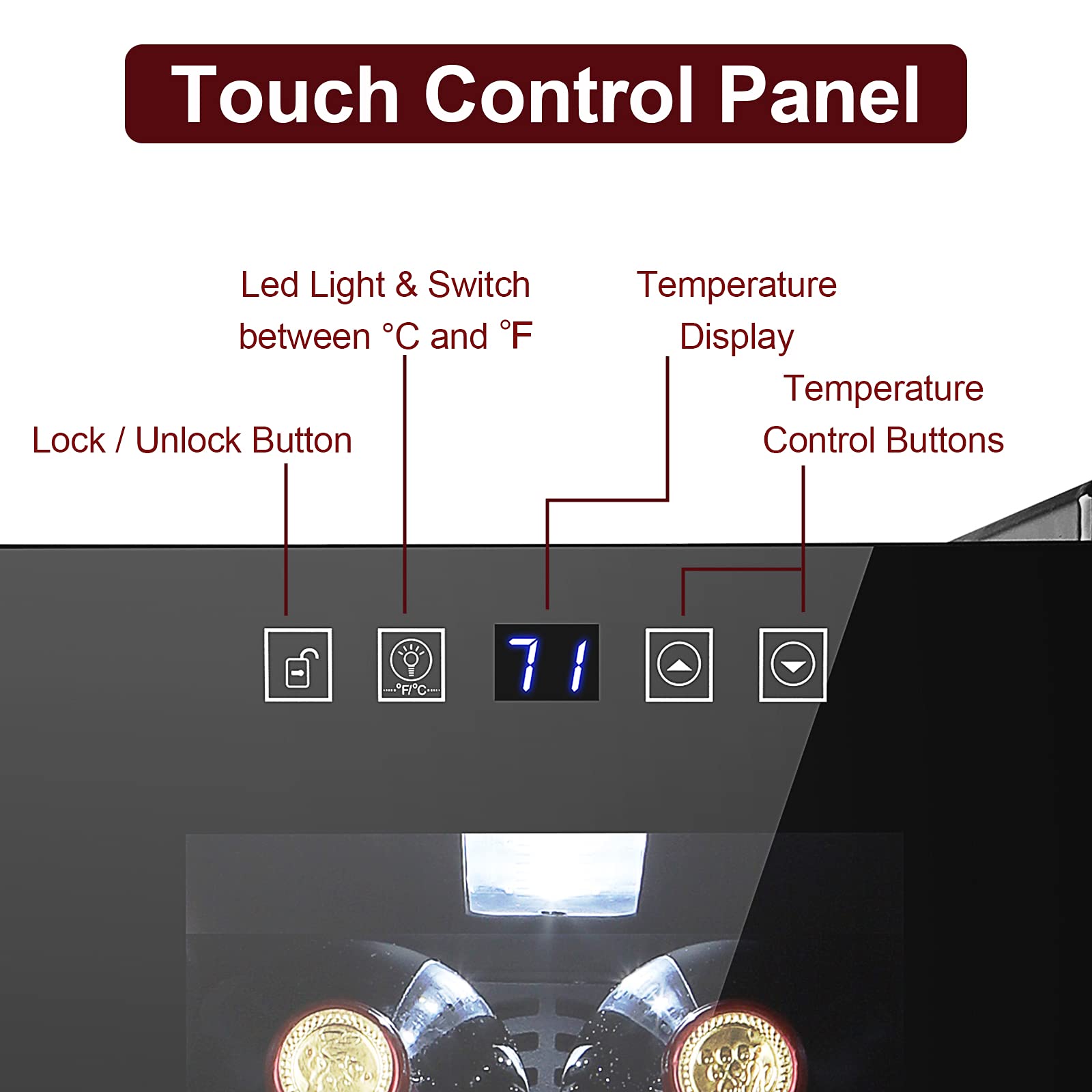 12 Bottle Wine Cooler Refrigerator Inverter Compressor Wine Fridge Cabinet for Countertop or Table Home Freestanding with Lock,Quiet Operation Adjust Temperature 41°F-64°F Small Cooling Wine Cellar for Alcohol Drinks With Digital Touch Display
