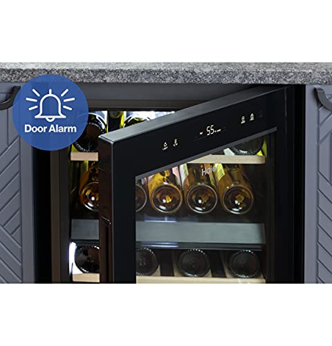 Haier Wine Cooler & Beverage Refrigerator | Mini Wine Fridge Complete With Dual-Zone Temperature Control, Triple-Pane Glass, Door Alarm & LED Interior Lighting | Fits 44 Wine Bottles | Black