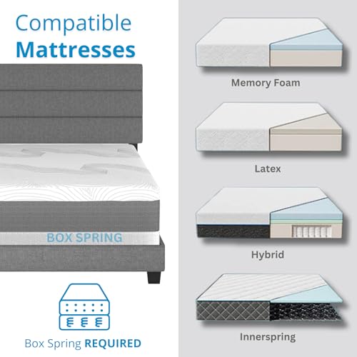 Boyd Sleep Ravenna Gray Linen Queen Size Fully Upholstered Platform Bed Frame with Adjustable Headboard - Easy Assembly, Noise Free, Modern Design, Durable & Sturdy Mattress Support