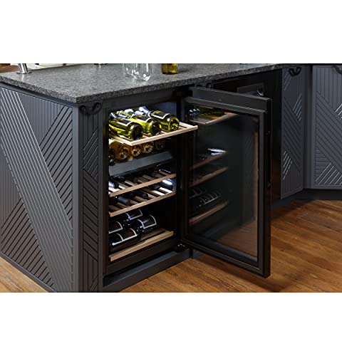 Haier Wine Cooler & Beverage Refrigerator | Mini Wine Fridge Complete With Dual-Zone Temperature Control, Triple-Pane Glass, Door Alarm & LED Interior Lighting | Fits 44 Wine Bottles | Black
