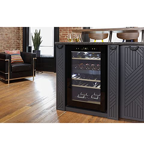 Haier Wine Cooler & Beverage Refrigerator | Mini Wine Fridge Complete With Dual-Zone Temperature Control, Triple-Pane Glass, Door Alarm & LED Interior Lighting | Fits 44 Wine Bottles | Black