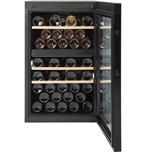 Haier Wine Cooler & Beverage Refrigerator | Mini Wine Fridge Complete With Dual-Zone Temperature Control, Triple-Pane Glass, Door Alarm & LED Interior Lighting | Fits 44 Wine Bottles | Black