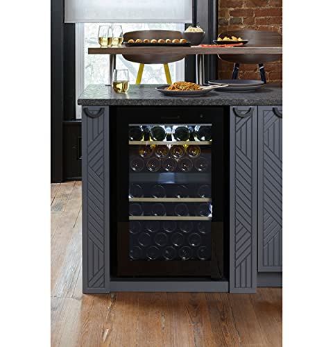 Haier Wine Cooler & Beverage Refrigerator | Mini Wine Fridge Complete With Dual-Zone Temperature Control, Triple-Pane Glass, Door Alarm & LED Interior Lighting | Fits 44 Wine Bottles | Black